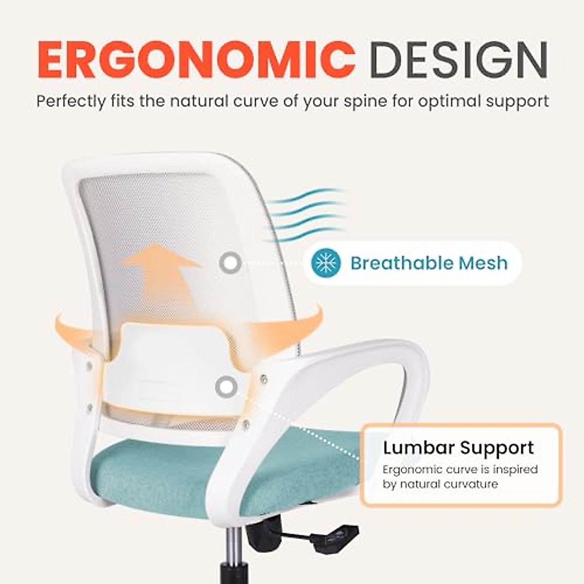 NEO CHAIR Office Chair Ergonomic Desk Chair Mesh Computer Chair Lumbar Support Modern Executive Adjustable Rolling Swivel Chair Comfortable Mid Black Task Home Office Chair (Pastel Mint)