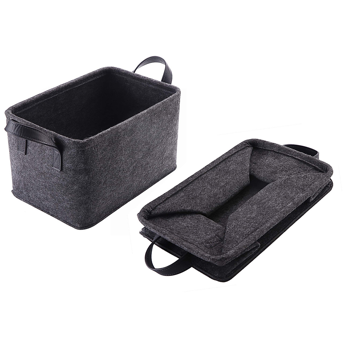Collapsible Storage Basket with Carry Handles Felt Fabric Storage Bin Durable Organizer for Gift Toys Shoes Clothes Towels Nursery Home Laundry Office Decorative Organizing Box(Dark grey)
