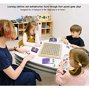 2 in 1 Multiplication Addition Math Board Game for Kids - Wooden Montessori Math Toys for Girls Boys 4 5 6 7 8 9 Years Old Wood Double Sided Board Table Dice Card Games for Family