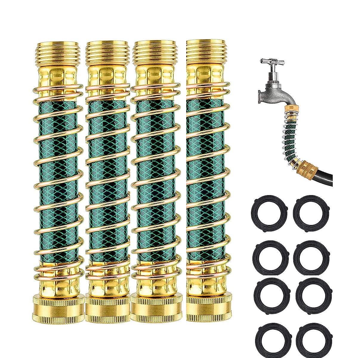 tiandao qin Garden Hose Extension Adapter 3/4" Brass Hose Spring Flexible Hose Protector,Garden Hose Extender Hose Protector 4PC with 8 Washer for Winterize RV Motorhome Boat Camper Travel Trailer