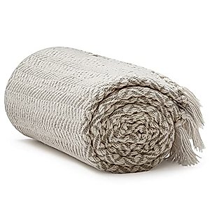 Americanflat 100% Cotton Throw Blanket for Couch - 50x60 - All Seasons Neutral Lightweight Cozy Soft Blankets & Throws for Bed, Sofa or Chair. Indoor or Outdoor [Cream Beige Zig Zag]