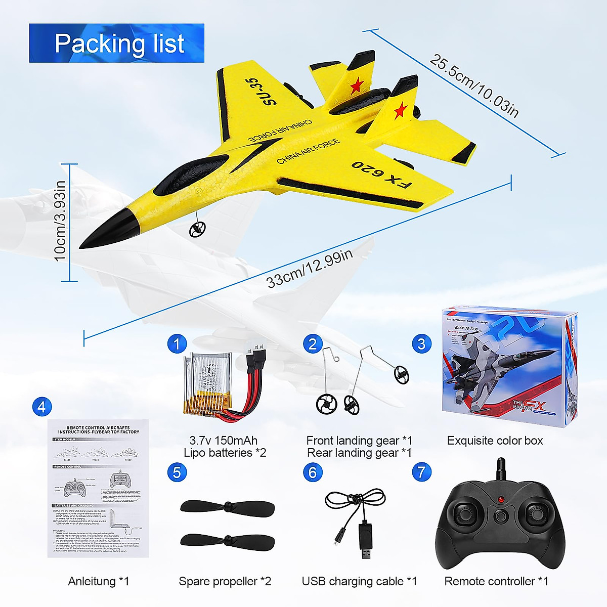 RC Airplane 2CH RC Plane Ready to Fly 2.4GHz Remote Control Plane SU35 RC Jet Easy to Fly Airplane Toys for Boys Gift for Kids Beginners with Night Lights USB Charging（Yellow