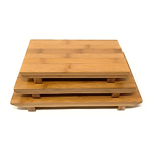 TJ Global Sashimi Sushi Bamboo Serving Geta Plate - Japanese Style Tableware Bamboo Sushi Board Cutting Tray (Set of 3)