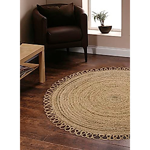 MORE Natural Fiber Round Collection 5' x 5' Round Natural Handmade Boho Braided Jute Area Rug