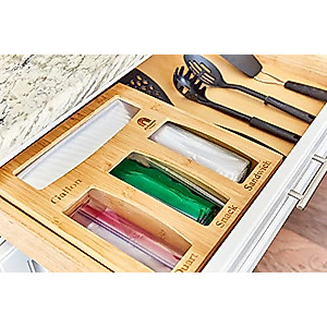Jaza Goods | Ziplock Bag Storage Organizer and Dispenser for Kitchen Drawer | Wall Mountable | Compatible with Gallon, Quart, Sandwich & Snack Size Bags