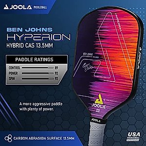 JOOLA Ben Johns Hyperion CAS 13.5 Pickleball Paddle - Carbon Abrasion Surface with High Grit and Spin, Sure-Grip Elongated Handle & 13.5mm Polypropylene Honeycomb Core - Comes With Custom Paddle Cover