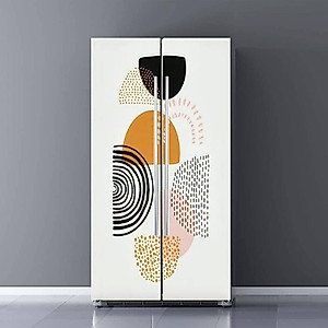 BSPWIRFNZPL Self Adhesive Vinyl Refrigerator Wrap Set Trendy Abstract Shapes Mid Century Inspired Art Organic tral Door Mural Sticker Removable Fridge Cover Peel and Stick Kitchen Decor