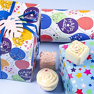 LeZakaa Reversible Birthday Wrapping Paper Jumbo Roll - Colorful Balloon & Stars - 24 inches x 100 Feet (200 sq.ft.)