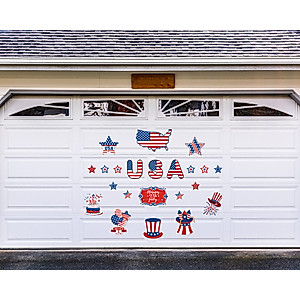 Whaline 22Pcs Patriotic Garage Decoration Magnet Stickers Happy 4th July Magnet Decals American Flag Star Garage Door Decals for Independence Day Party Supplies Home Decoration