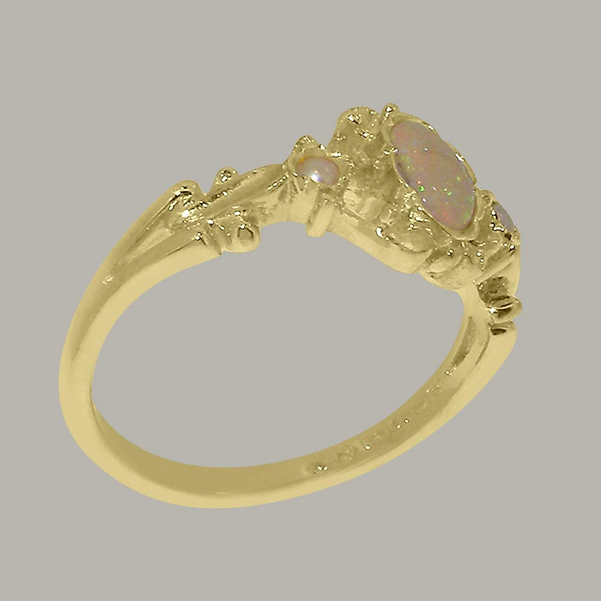 LetsBuyGold 10k Yellow Gold Natural Opal & Cultured Pearl Womens Trilogy Ring - Size 11.25