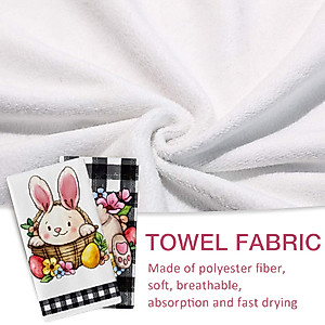Seliem Easter Bunny Rabbit Kitchen Dish Towel Set of 2, Cute Eggs Flowers Hand Towel Black White Buffalo Plaid Check Drying Baking Cooking Cloth, Funny Spring Holiday Kitchen Decor 18x26 Inches