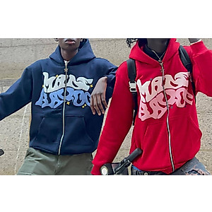 Y2K Hoodie Women Men Zip Up Grunge Aesthetic Hoodies Casual Vintage Oversized Pullover Sweatshirt Harajuku Jacket E-blue