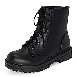 Brace-IIS - Girls/Boys/Kids/Children Lace Up Side Zipper Vegan Leather Lug Sole Combat Boots (Black PU, us_footwear_size_system, little_kid, women, numeric, medium, numeric_2)