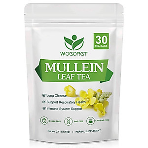 Mullein Tea Bags - Organic Mullein Leaf Tea for Lungs Cleanse and Respiratory Support, Caffeine Free - 30 Tea Bags