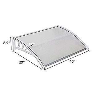 Window Awning 30" x 40", Polycarbonate Cover Front Door Outdoor Patio Awning Canopy UV Rain Snow Protection Hollow Sheet - Transparent Board & White Holder