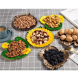 Cabilock Resin Dried Fruit Plate Simulation Plants Nut Dish Decorative Jewelry Tray Candies Snack Serving Plates for Home Party (Yellow Sunflower)