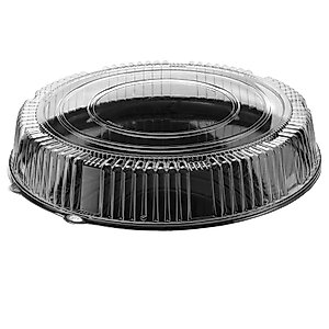 CheckMate Plastic Round Catering Tray and Dome Lid Combo, Clear/Black, 18-Inch (25-Count)