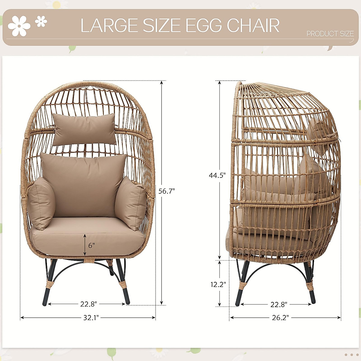 BULEXYARD Patio Wicker Stationary Egg Chair with Legs, Indoor Outdoor Oversized PE Rattan Egg Lounge Chairs for Garden, Backyard, Living Room, Bedroom(Brown/Brown, 2 Pcs)