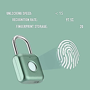 BOREAD Fingerprint Padlock, Smart Keyless Lock for Locker, Backpack, Suitcase, Travel Luggage,Cabinet, Drawer, Indoor, School Locker Lock,Portable USB Rechargeable (Green)