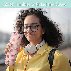 owbgsdh 20 oz Watermelon Skinny Tumblers with Lid and Straw, Watermelon Stainless Steel Vacuum Insulated Travel Coffee Mug Cup Water Bottle, Watermelon Decor Stuff Accessories, Gifts for Women Girls