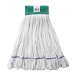 Rubbermaid Commercial Products Rough Floor Wet Mop, 5-Inch Green Headband, Large, White, Heavy Duty Cotton/Polyester Industrial Wet Mop for Floor Cleaning , Pack of 12