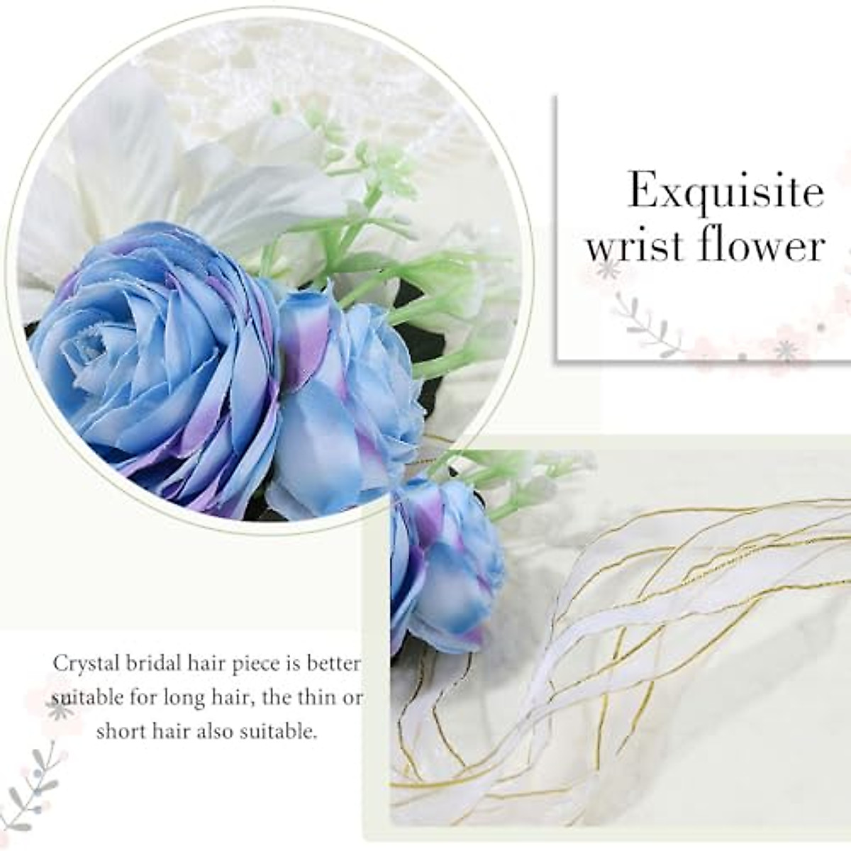 Latious Wedding Prom Wrist Corsage Rose Corsages Wristlet Bridesmaids Hand Flower Wristband Bridal Flowers Decor for Women and Girls (Blue Camellia)