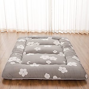 Zelladorra Japanese Floor Mattress, Futon Mattress with Portable Storage Bag and Washable Cover, Roll Up Thick Tatami Mat Suitable for Camping, Guest Room, Grey Cotton, Queen