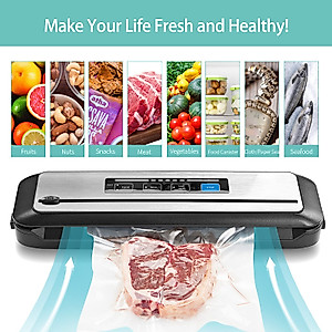 Vacuum Sealer Machine with 55 Count 8"x12" Food Sealers Bags and 8"*79' Vacuum Sealer Roll, Inkbird Automatic Vacuum Sealers Machine with Built-in Cutter, Dry & Moist Sealing Modes for Food Storage