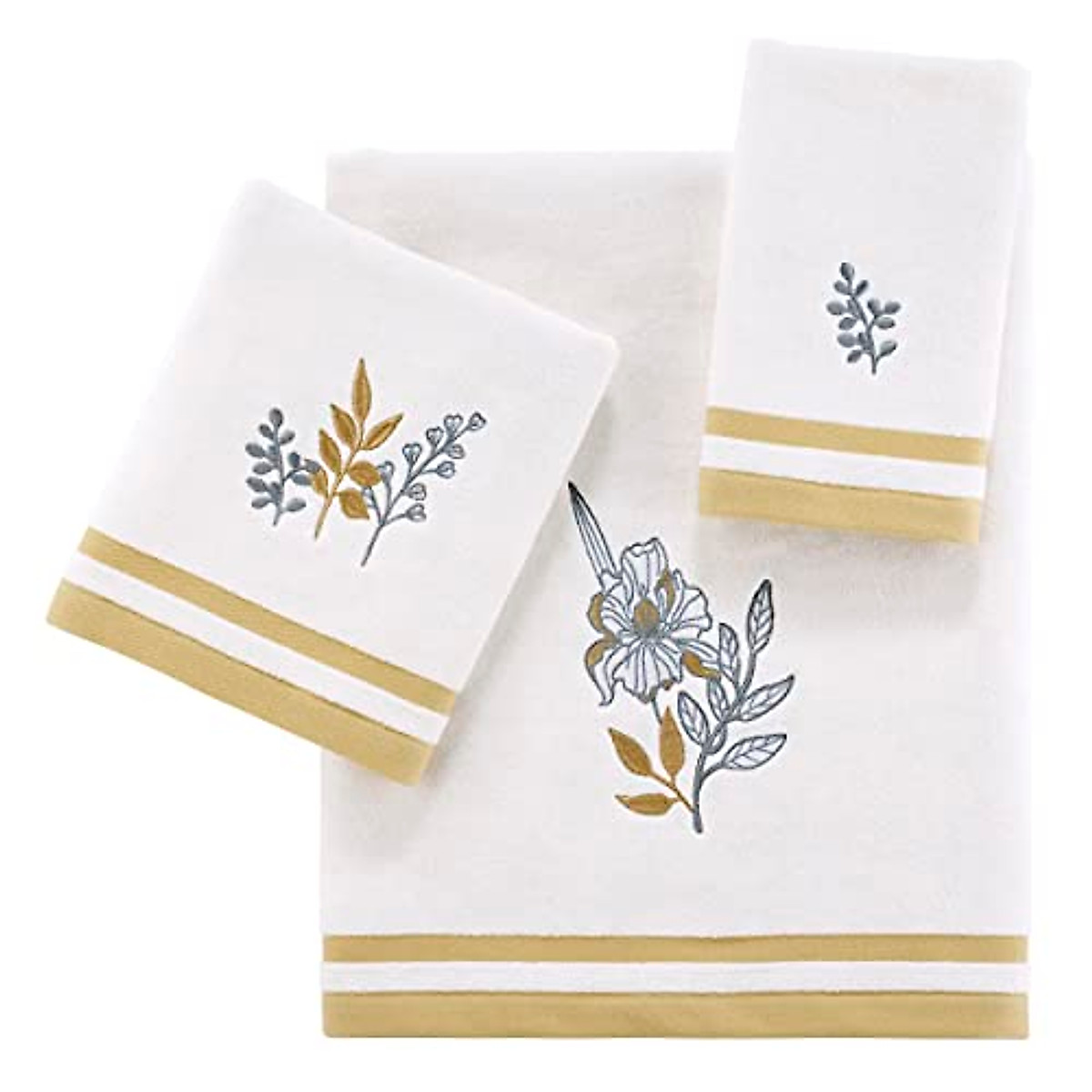 Avanti Linens Collection Sketched Flowers Bathroom Accessories, Hand Towel, White
