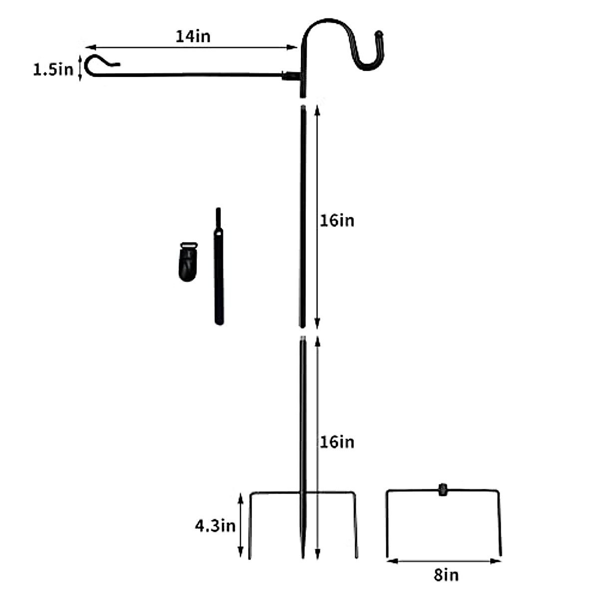 Jantens Garden Flag Holder Stand & Shepherds Hook, 36 Inch Garden Flag Pole with Anti-Wind Clip for Flag, Solar Lights, Wreath, and Decorations