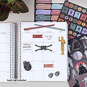 Star Wars x Erin Condren Classic Sticker Book - 254 Stickers Total. 12 Mixed Metallic Sticker Sheets. 5" x 7.75". Fun and Functional Star Wars Designs by Erin Condren.