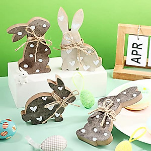 4 Pieces Easter Bunny Wooden Sign, Bunny Shape Easter Decorations Tabletop Rabbit Decor with Jute Rope Freestanding Farmhouse Rabbit Tiered Tray Decor for Spring Party Desk Office Gift Table Home