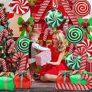 YUJUN 30Pcs Christmas Balloons Decoration Set, Candy Cane Gift Box Mylar Foil Balloons for Christmas New Year Candies Xmas Theme Party Decorations