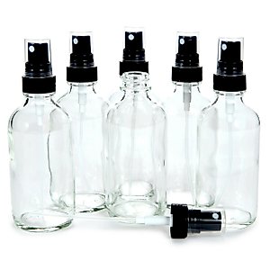 Vivaplex, 6, Clear, 4 oz Glass Bottles, with Black Fine Mist Sprayers