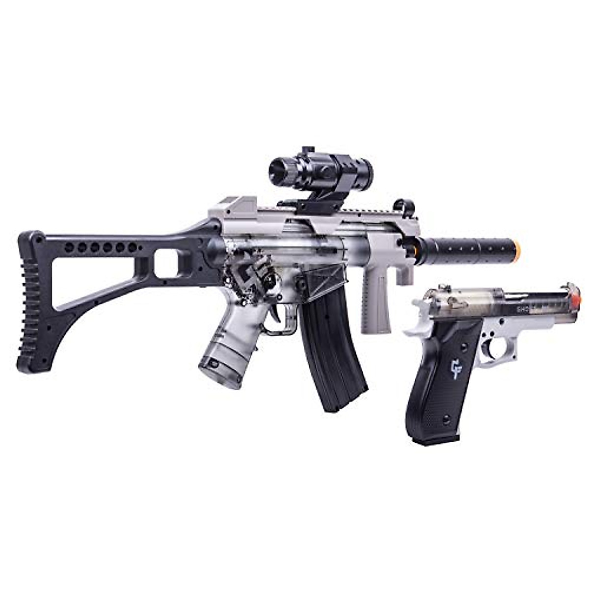 Game Face GFRPKTGS Ghost Affliction Full-Auto Airsoft Rifle And Spring-Powered Pistol Kit, Grey/Smoke
