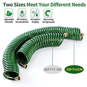 Yereen Coil Garden Hose 50FT, EVA Recoil Garden Hose, Heavy Duty Curly Coiled Water Hose, Retractable Garden Hose with 7 Function Spray Nozzle Gun