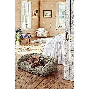 Orvis ComfortFill-Eco Bolster Dog Bed - Plush Rectangular Dog Beds with Three-Sided Bolster for Leaning, Charcoal Chev - Extra Large