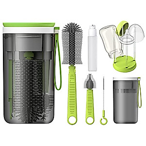Winforhour Baby Bottle Brush Set with Silicone Bottle Cleaner and Drying Rack, Baby Travel Essential, Gift for New Parents, Green