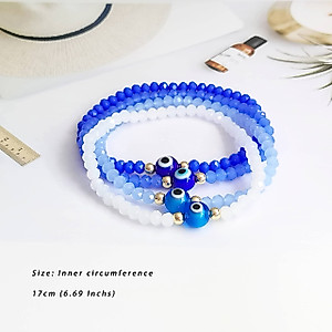 Blue Beaded Bracelet Blue Evil Eye Crystal Bead Bracelet For Women Teen Girls Ojo Bohemian Summer Dainty Stand Bracelet Amulet Protection Good Luck Light Blue Light Blue