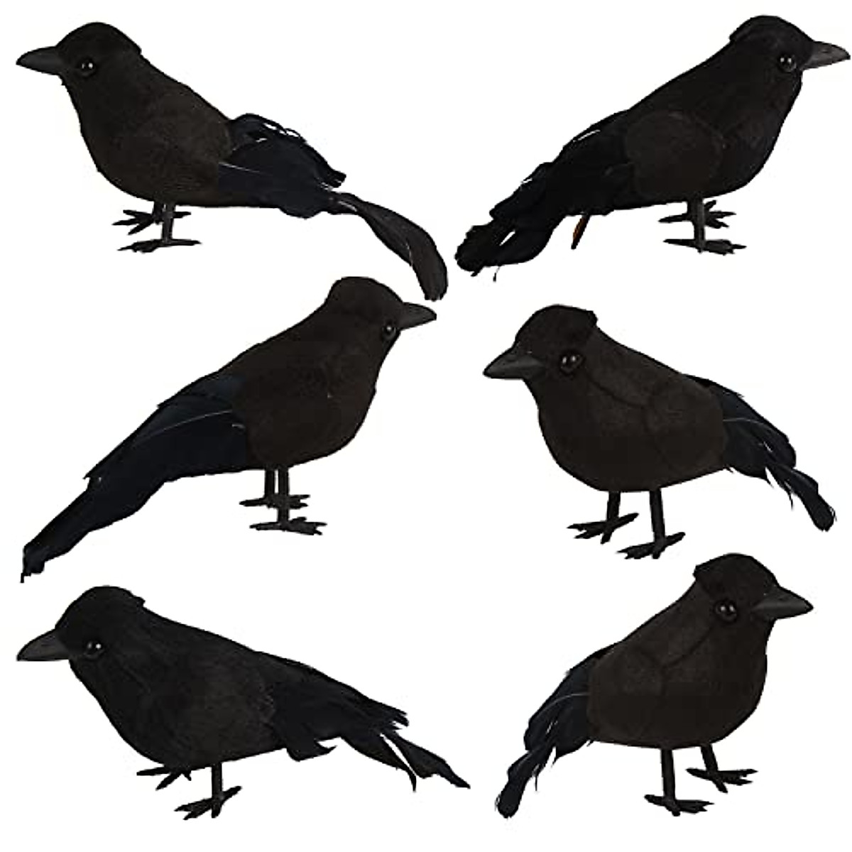 KIMOBER 6PCS Halloween Crows,Realistic Black Feathered Crows Ravens Birds for Halloween Party Indoor Outdoor Decorations