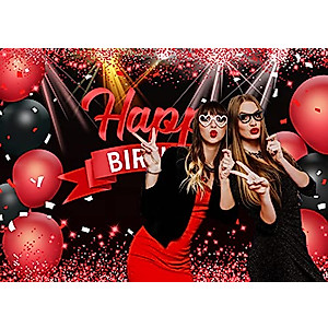 AIIKES 7X5FT Happy Birthday Backdrop Red Glitter Balloons for Girls Women Photography Backdrop Birthday Party Decorations Backdrop Photo Studio Props 12-410