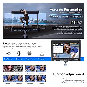 Neewer F100 7 Inch Camera Field Monitor HD Video Assist Slim IPS 1280x800 HDMI Input 1080p with 2600mAh Li-ion Battery/USB Charger，Carrying Case for DSLR Cameras, Stabilizer, Film Video Making Rig