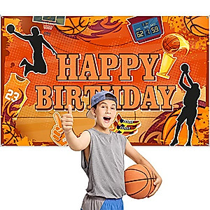 Basketball Happy Birthday Backdrop Banner Basketball Theme Party Decoration Sports Theme Birthday Photography Background Supplies Basketball Court Stars Photo Booth Props for Kids Boys Birthday Party