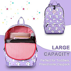VASCHY Toddler Backpack for Girls, Cute Lightweight Water Resistant Preschool Backpack for Kindergarten Little Girls Bookbag Unicorn