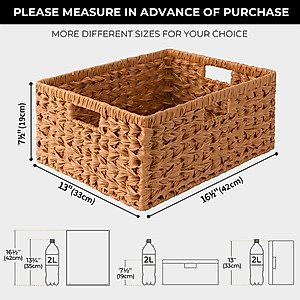 GRANNY SAYS Woven Storage Basket - Large Plastic Wicker Basket for Shelves, Odorless, Waterproof, Organizing Pantry, Caramel Orange, 1-Pack