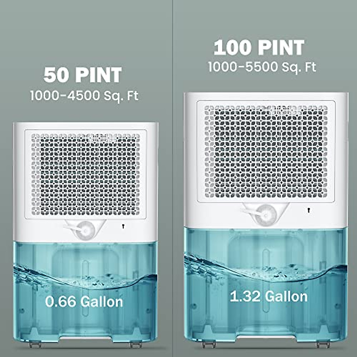 Kesnos 5500 Sq. Ft. Large Dehumidifier, 100 Pints Dehumidifiers with Drain Hose for Basements, Bedrooms, Bathrooms, Laundry Rooms - with Intelligent Control Panel, Front Display, 24 Hr Timer and 1.32 Gallon Water Tank