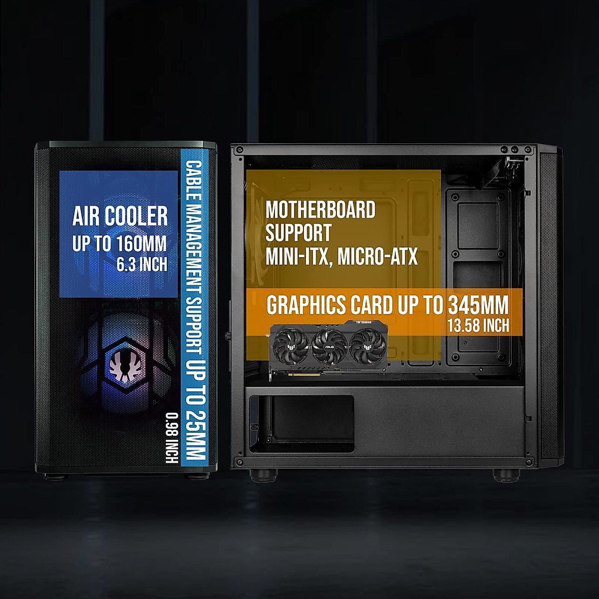 BitFenix Nova Mesh mATX (Micro ATX, Mini ITX) High Airflow PC Gaming Case ARGB Edition Black, 3 x ARGB Fans Pre-Installed, 240mm AIO Support at Top, GPU Length Support Up to 345mm (Micro ATX Black)