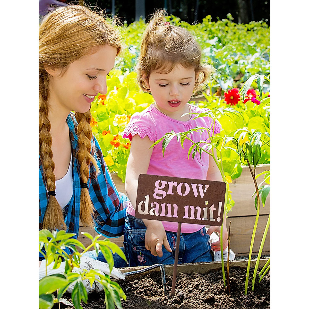 Grow Dammit Garden Signs Decor- Metal Garden Stakes Sign Funny Gardening Gifts with Gift Box for Women Men and Gardeners (19.7 Inches Tall)