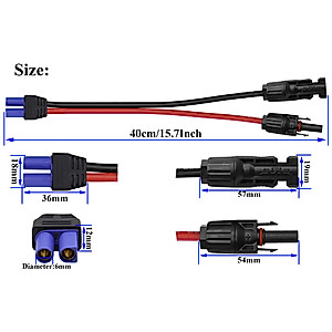 zdyCGTime 10AWG EC5 Female to Solar Male and Female Photovoltaic Power Cord Kit is Compatible with EC-5 Female Plugs and Solar Connectors,for Solar Motorcycle Weeder Generator etc.(40cm/1Pack)