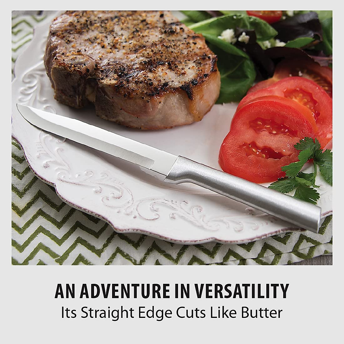 RADA Cutlery Utility Steak Knife – Stainless Steel Blade With Brushed Aluminum Handle Made in USA, 8-5/8 Inches, 6 Pack